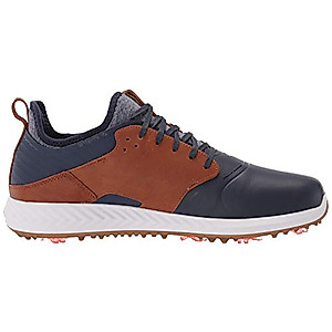 PUMA mens Ignite Pwradapt Caged Crafted Golf Shoe, Peacoat-leather Brown-puma Team Gold, 9.5 US