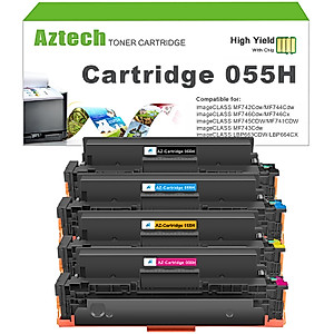 Aztech Compatible Toner Cartridge Replacement for Canon 055 055H Toner Cartridge for Canon Color ImageClass MF743Cdw MF741Cdw MF745Cdw LBP664Cdw MF743 Ink with Chip (Black Cyan Magenta Yellow, 4-Pack)