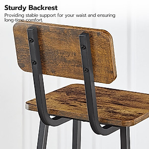 HOOBRO Bar Stools, Barstools Set of 2, Bar Chair with Backrest and Footrests, 27.8" Tall Counter Bar Stools with Industrial Style, for Kitchen, Dining Room, Bar, Cafe, Rustic Brown and Black BF83BY01