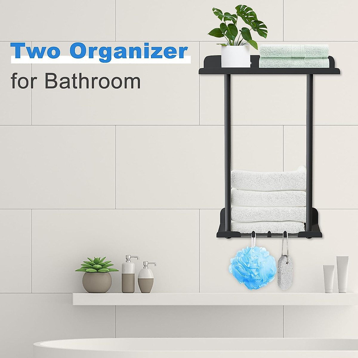 Towel Racks Towel Storage Organizer for Bathroom Wall Mounted, Adjustable Metal Towel Holder for Rolled Bath Towels, Face Towels, Hand Towels, Washcloths