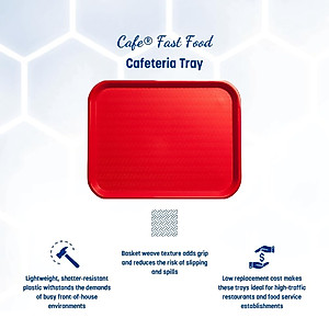 CFS Cafe Plastic Fast Food Tray, 14" x 18", Red, (Pack of 12)