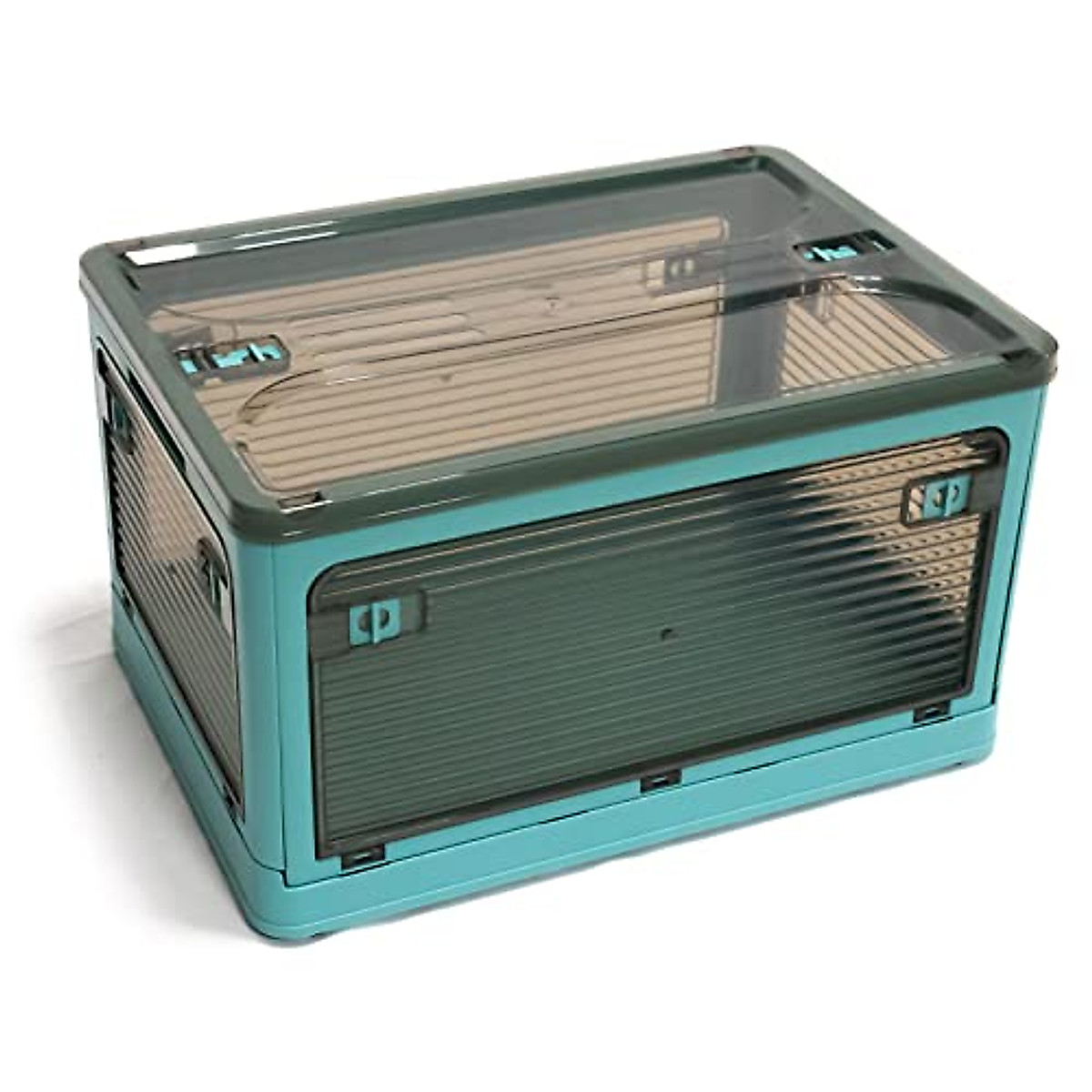 RAMGTW Large Clear Plastic Storage Box with Lid Wheels Collapsible Storage Bins with Five Doors Stackable Folding Container Organizer. Foldable Car Trunk Organizer Picnic Camping Family (Large, Blue)