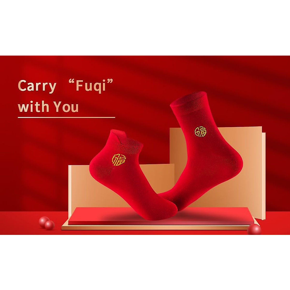 AMZZTCQ Women's round neck sports casual wearable calf socks, size5-9,6 pairs of red embroidery