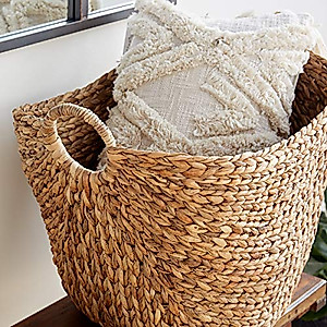 Deco 79 Seagrass Handmade Large Woven Storage Basket with Ring Handles, 20" x 18" x 19", Brown