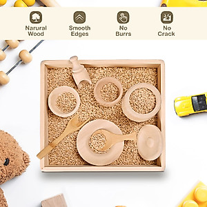 Sparkle Race Sensory Bin Tools with Wooden Box Tray Montessori Toys for Toddlers, Waldorf Toys, Wooden Scoop Dish and Tongs for Kids, Montessori Kitchen for Sensory Table Fine Motor Learning Skills
