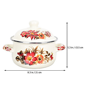 YARNOW Retro Flower Enamel Stew Stockpot-Random Pattern- Non- Stick Ceramic Coated Low Stockpot Stew Pot with Lid 16cm Quart Stockpots Soup Casserole Pasta Milk Sauce Pot for Home Kitchen Cooking