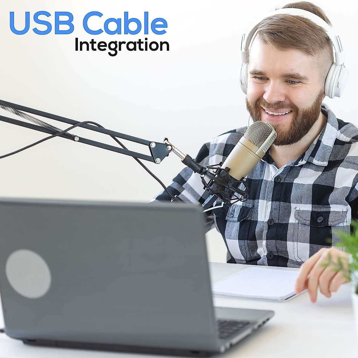 PYLE-PRO USB Suspension Boom Microphone Stand - Adjustable Compact USB Microphone Arm Stand, Durable Steel for Radio Broadcasting Studio, Voice-Over Sound Studio, Stages, and TV Stations PMKSHUSB04.5