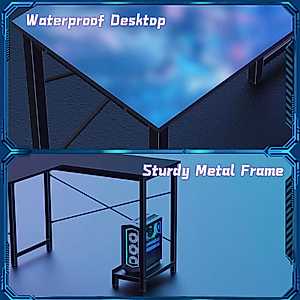 L-Shaped Wooden PC Desk for Gaming and Work - 50 Inch Writing Space-Saving Corner Table with CPU Storage Shelf, Side Bag, Home, Office, Black