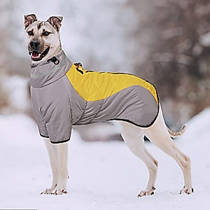 ASENKU Windproof Dog Winter Coat, Splicing Dog Coat Waterproof Dog Snow Jacket, Reflective Dog Vest Harness Cold Weather Dog Clothes Pet Apparel for Medium Large Dogs
