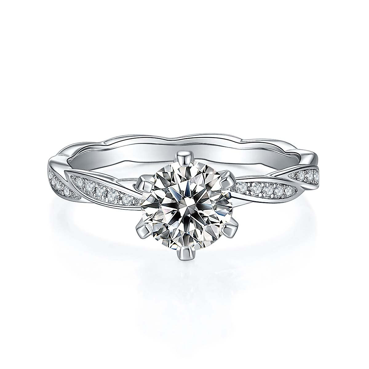 MRENITE Solid 10K/14K/18K White Gold 1 Carat Moissanite Diamond Twist Engagement Ring for Women 6 Prong Set Round Cut Moissanite Wedding Band (1 ct D Color VVS1 Clarity Center)