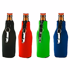 Funny Guy Mugs Premium Plain Collapsible Neoprene Bottle, Mullti-Colored, Set of Four With Bottle Openers