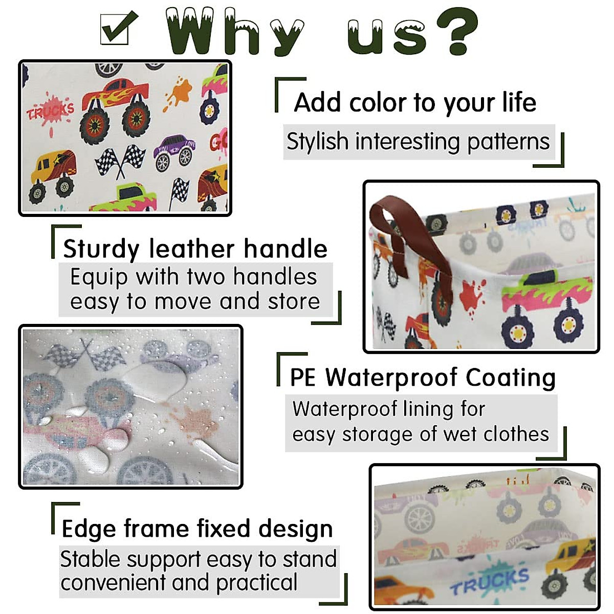 FXOCSHE Rectangular storage Basket with Handles Basket,Baby Room Decor,Cute Pattern Storage Bin，Kids Toy Basket Foldable Nursery Laundry Basket for Kids,Gift Basket(Racing car)