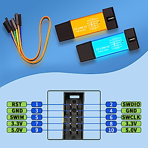 V TELESKY 2Pcs ST-Link V2 USB Programmer Support Programming Unit STM8 STM32 Editor with Cable (Random Color)