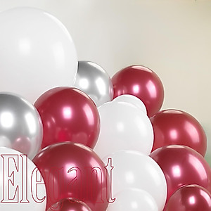 Maroon and silver Balloon Garland Arch Kit 118 Pcs Burgundy and White silver Rubber Balloons for Wedding Baby Shower graduation Birthday 2025 New Year Party Decoration