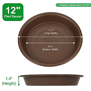 TITE Plant Saucer 12 inch, Heavy Large Planter Durable Thicker Plastic Plant Trays for Indoors and Outdoor, Plant Saucer Drip Trays,Brown (12" - 3 Pack)
