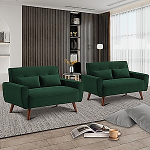 Tornama 48" Small Loveseat Sofa Set, 2-Piece Mid Century Modern Love Seat Couch, 2 Seat Tufted Couches with Throw Pillows for Living Room, Apartment, Bedroom and Small Spaces, Green