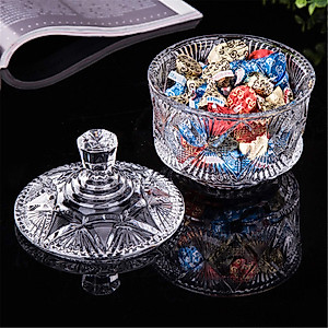 Old Glass Candy Dish with Lid – Transparent Storage Jar –Clear Covered Box for Food Storage and Organization Kitchen , Office , Home Decoration– Set of 1(Diameter: 5 Inch) 11 Ounce