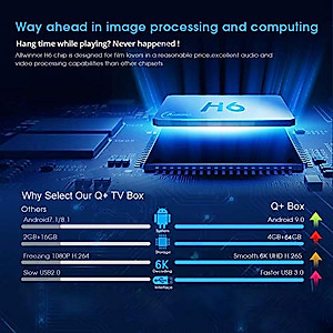Android 9.0 TV Box 4GB RAM 64GB ROM, Q Plus Android Box H6 Quad-core WiFi 2.4GHz Support 6K H.265 HD 2.0 Ethernet