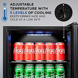 Ivation 62 Can Beverage Refrigerator, Freestanding Ultra Cool Mini Fridge, Beer, Cocktails, Soda, Juice Cooler for Home & Office, Reversible Glass Door & Adjustable Shelving - Stainless Steel