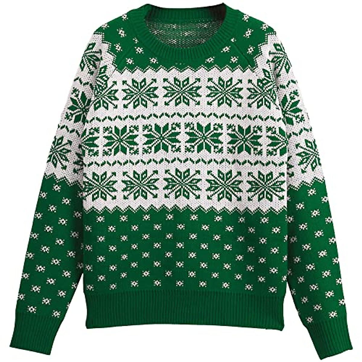 ZAFUL Women's Christmas Reindeer Xmas Snowflake Patterns Knitted Sweater Long Sleeve Elk Floral Printed Pullover Green