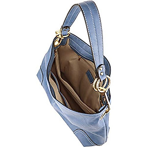 B BRENTANO Vegan Leather Large Hobo Shoulder Bag with Snap Hook Hardware (Denim.)