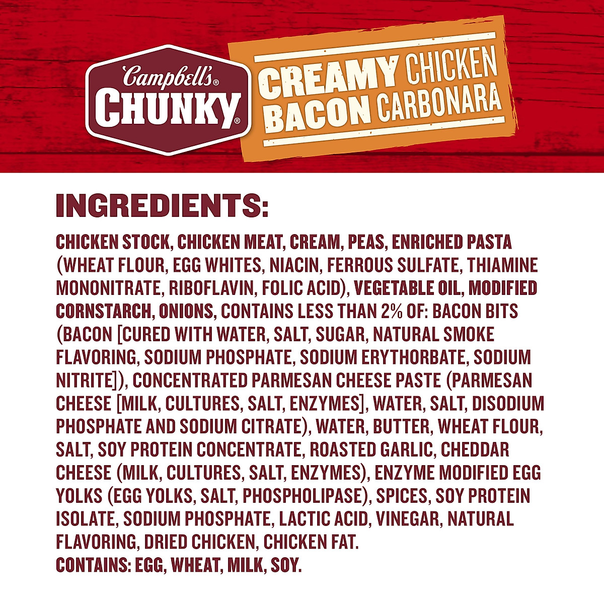 Campbell’s Chunky Soup, Creamy Chicken Bacon Carbonara Soup, 18.8 oz Can