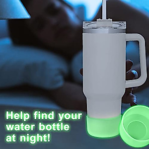 AIERSA 2Pcs Silicone Boot Sleeve for Stanley Quencher 40oz 30oz Tumbler with Handle, for IceFlow 20oz 30oz,Protective Water Bottle Cup Bottom Cover for Stanley Tumbler Accessories, Glow in the Dark