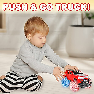 ArtCreativity Light Up Red Monster Truck Toy, 1 Piece, 8 Inch Toy Monster Truck with Flashing LED Tires and Batteries, Push n Go Car Toys for Kids, Fun Gift for Boys & Girls Ages 3 and Up