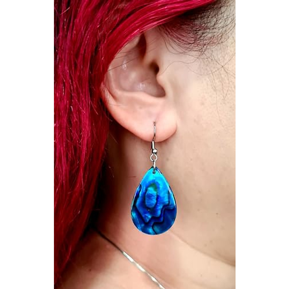 Swimmi Blue Paua Abalone Earrings, Handmade Teardrop Natural Abalone Shell Earrings for Women, Dangle Drop Seashell Earrings Fashion Jewelry GA249-A