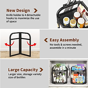 coorack Spice Rack Organizer with Hooks, 2 Tier Bathroom Countertop, Kitchen Corner Seasoning Shelf, Standing Storage for, , Bedroom (Large), Black-large