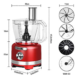 Homtone Professional Food Processors Food Chopper, 600W with 16 Cup Processor Bowl, 4 Blades, Food Chute and Pusher for Shredding, Pureeing Vegetables, Meat, Grains, Nuts