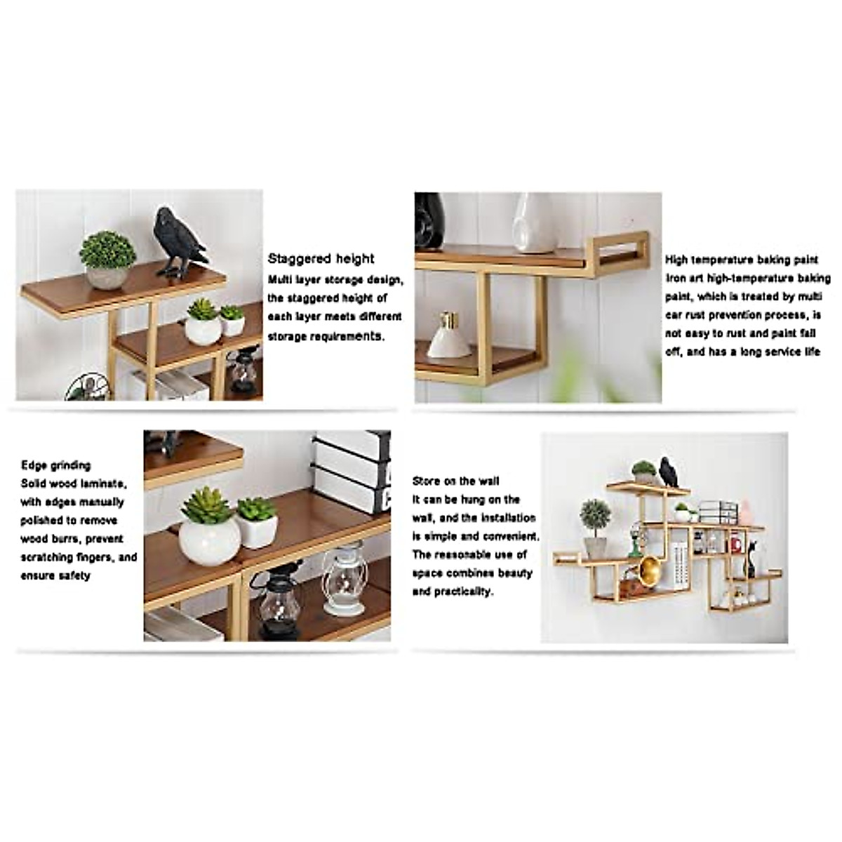 TAUODUYY Wall Shelf, Wall Mounted Bookshelf, Living Room Sofa Back Wall Display Shelf, Creative Red Wine Cabinet, Solid Wood Partition + Iron Decoration (Color : A)