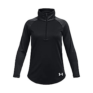 Under Armour Girls' Standard Tech Graphic Half-Zip T-Shirt, (003) Black / / White, Youth Medium