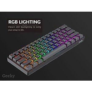 Geeky GK61 SE 60% | Mechanical Gaming Keyboard | 61 Keys Multi Color RGB LED Backlit for PC/Mac Gamer | ANSI US American Layout (Black, Mechanical Brown)
