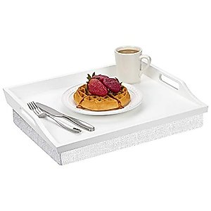 Rossie Home Wood Bed Tray Lap Desk with Detachable Cushion, Serving Tray - Soft White - Fits up to 15.6 Inch Laptops - Style No. 76101