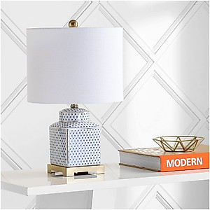 JONATHAN Y JYL3043A Cleo 21.5" Ceramic/Metal Ginger Jar LED Table Lamp Contemporary,Transitional for Bedroom, Living Room, Office, College Dorm, Coffee Table, Bookcase, White/Navy