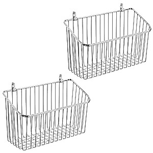 mDesign Small Metal Wire Wall Mounted Storage Organizer Basket Bin for Hanging in Kitchen, Garage, Entryway, Mudroom, Bedroom, Bathroom, Laundry Room - Unity Collection - 2 Pack - Chrome