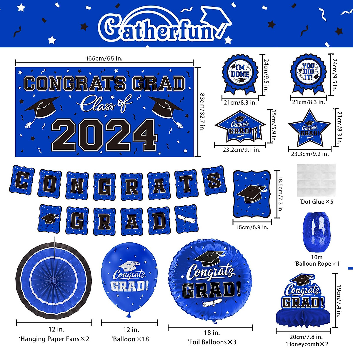 Blue Themed 2025 Graduation Decorations Set - Congrats Grad Banner, Class of 2025 Backdrop, Balloons & Streamers Kit - Complete Party Supplies for High School & College Celebrations