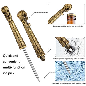 Bottle Opener Bar Ice Hockey Maker Non-Slip Zinc Alloy Handle Stainless Steel Ice Pick With Safety Cover Professional Ice Breaker For Picnics,Camping,Outdoor Activities,Bar,Kitchen (Aeneous)