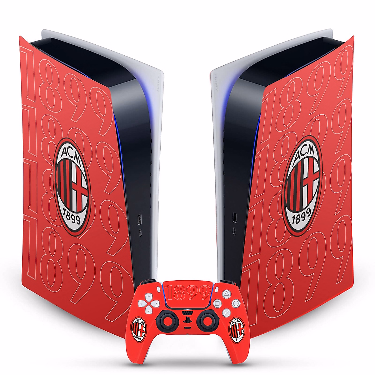 Head Case Designs Officially Licensed AC Milan 1899 Black Logo Art Vinyl Faceplate Sticker Gaming Skin Decal Compatible With Sony PlayStation 5 PS5 Digital Edition Console and DualSense Controller