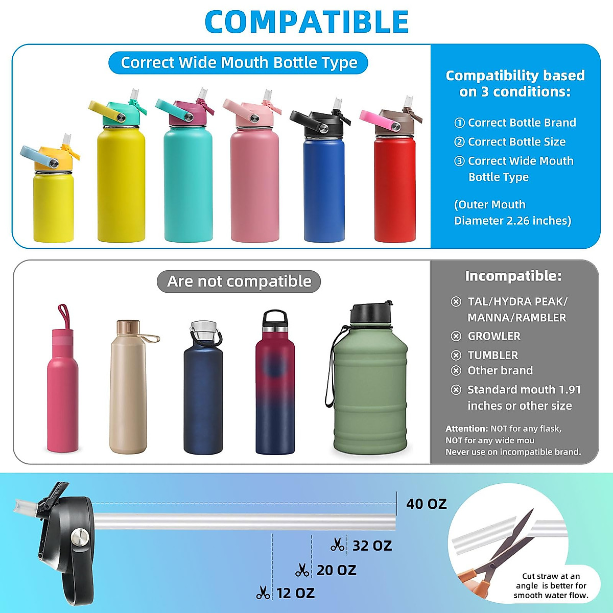 Straw Lid for Hydroflask Wide Mouth, Straw Lid Compatible with Hydro Flask 20 32 40 oz Wide Mouth Wide Mouth Straw Lid Compatibility Most Sports Water Bottle (Black)