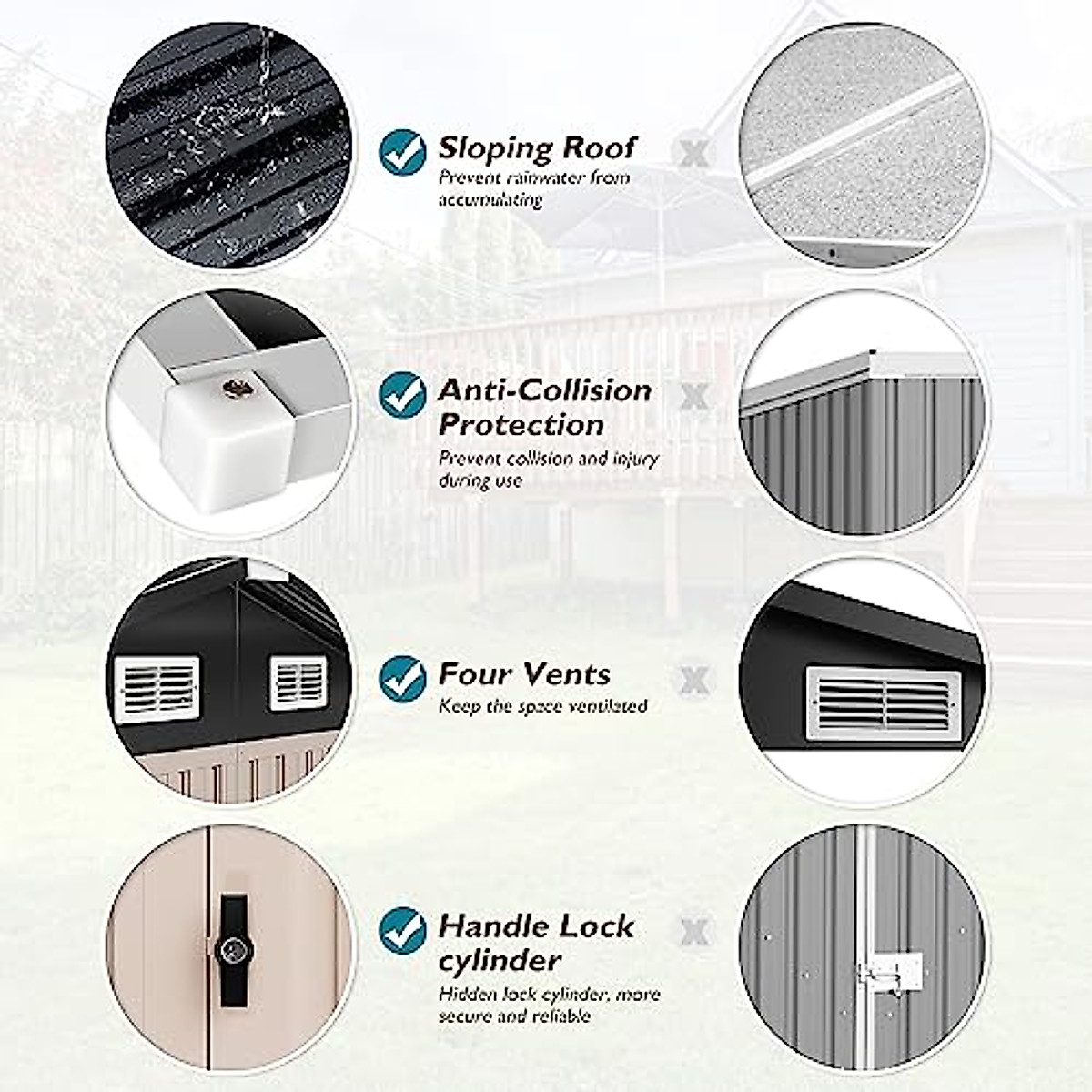 Breezestival Outdoor Storage Shed 4x6FT, Utility Steel Tool Shed with Lockable Door and Air Vents, Galvanized Metal Shed for Garden Backyard Patio Lawn (4' x 6')