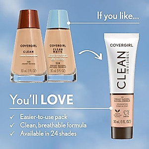 COVERGIRL, Clean Makeup Foundation, Natural Beige, 1 oz, 1 Count (packaging may vary)