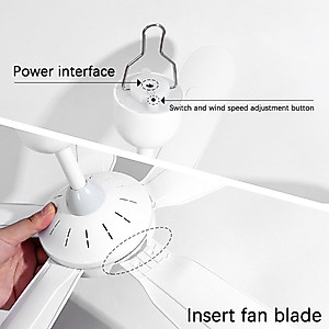 Mengnessly 28" Inch Ceiling Fan AC 110V/DC 12V Indoor Outdoor Gazebo Electric Fans for Tent with Remote Control Portable Hanging Plug in No Light White Bedroom Porch Quiet Small Room RV Garage Dorm