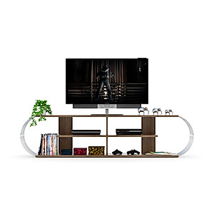 Casemiro Mid Century Modern Tv Stand 4 Shelves Open Storage Entertainment Centre 68 inch Tv Unit Walnut-Chrome