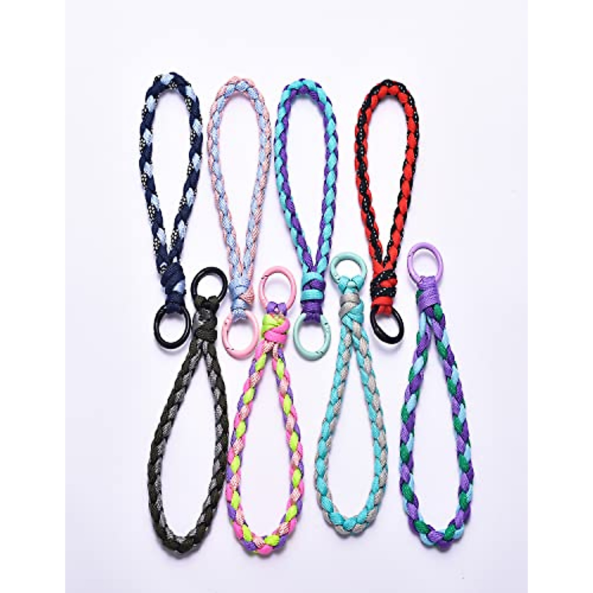 Female Universal Cell Phone Lanyards Multi-Functional Adjustable Hand Wrist Strap Handmade Knitted Pink Nylon Rope