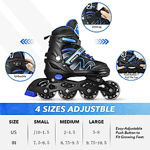 ERNAN Inline Roller Skates,Adjustable Inline Skate for Kids and Adults with Full Light Up Wheels,Outdoor Roller Blades for Boys and Girls, Men and Women (Blue)