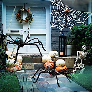 2 Pack Halloween Lighted Spiders Decorations, Giant Spiders with Red Eyes, Halloween Indoor and Outdoor Party Decor for Yard Patio Lawn Garden