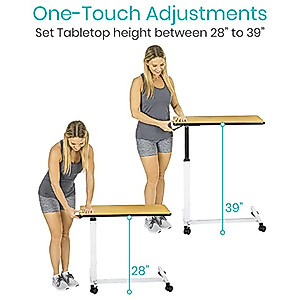 Vive Overbed Table (XL) - Hospital Bed Table - Swivel Wheel Rolling Tray - Adjustable Over Bedside Home Desk - Laptop, Reading, Eating Breakfast Cart Stand - Bedridden, Elderly (Brown)