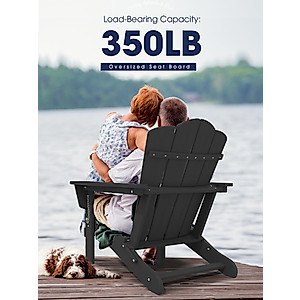 KINGYES Folding Adirondack Chair, HDPE All-Weather Folding Adirondack Chairs, Outdoor Patio Adirondack Chair for Deck Lawn fire Pit, Black